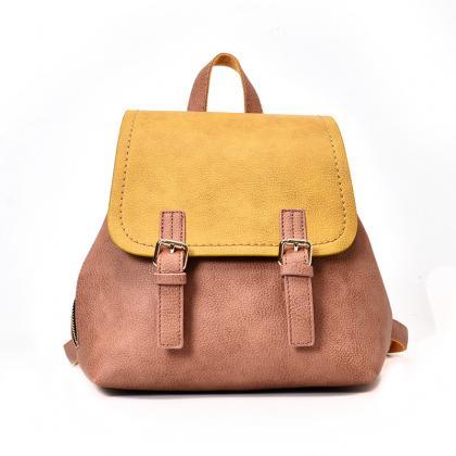 Vintage Color Block Soft Pu Backpack on Luulla
