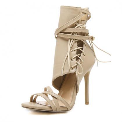 Straps Side Zipper Pu Open-toe Stiletto High Heels Sandals on Luulla