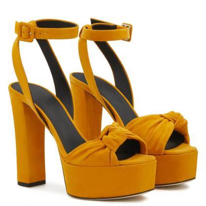 Yellow Summer Suede Peep Toe Platform High Heel Sandals on Luulla