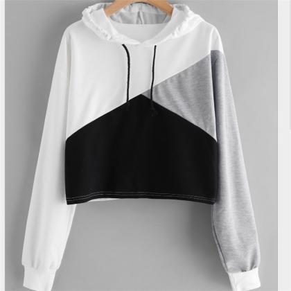 Autumn Hooded Long Sleeve Color Blocking Sweater on Luulla