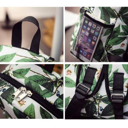 Green Leaves Print Backpack on Luulla