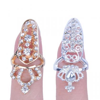 Fashion Bowknot Crystal Finger Nail Art Ring Jewelry Fake Nail Art ...