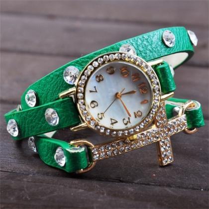 Women Cross Bracelet Watch Quartz Movement Wrist Watch on Luulla