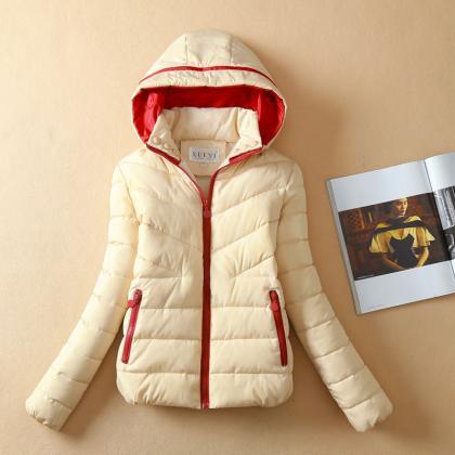 Patchwork Short Slim Fashion Hooded Down Coat on Luulla