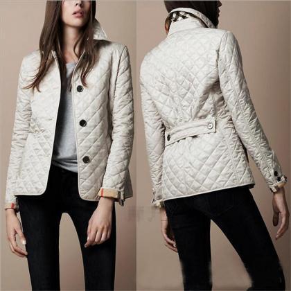 Turn-down Collar Plaid Short Slim Cotton Coat on Luulla