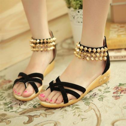 Sweet Girl Back Zipper Thong Flat Sandals on Luulla