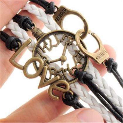 Fashion Clock Love Handcuffs Multielement Bracelet on Luulla
