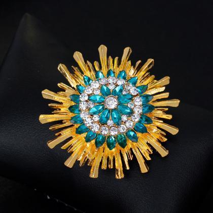 Sapphire Crystal Sunflower Brooch on Luulla
