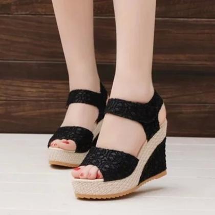 Hollow Out Breathable Velcro Wedge Sandals on Luulla