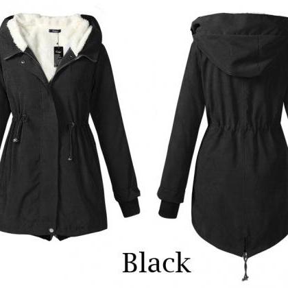 Hooded Long Sleeves Slim Drawstring Thick Cotton Coat on Luulla