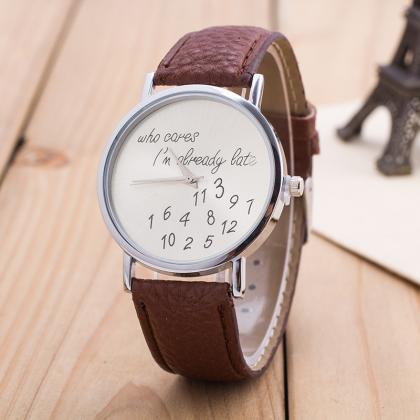 Letter Number Print Leather Watch on Luulla
