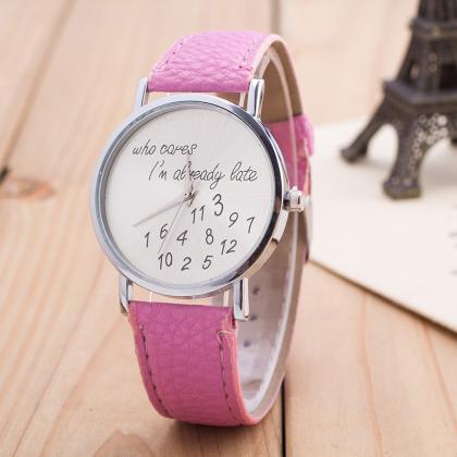 Letter Number Print Leather Watch on Luulla