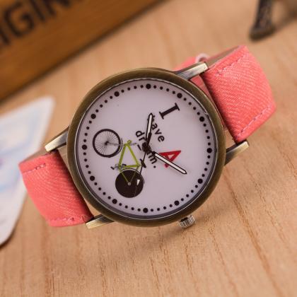 Bike Denim Print Retro Watch on Luulla
