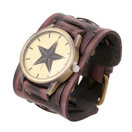 Punk Style Star Dial Leather Woven Watch on Luulla