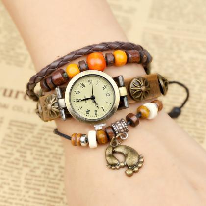 Retro Foot Pendant Woven Bracelet Watch on Luulla