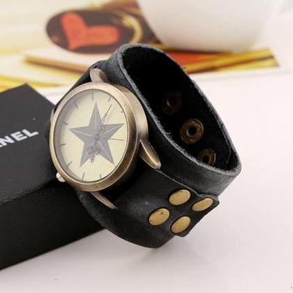 Punk Style Rivet Wide Strap Watch on Luulla