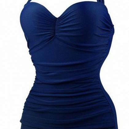 Halter Wrinkled Padded One Piece Swimwear on Luulla