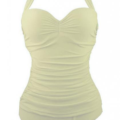 Halter Wrinkled Padded One Piece Swimwear on Luulla