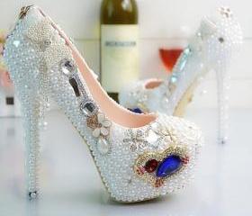 Crystal Beadings Bowknot Round Toe Platform Super High Stiletto Heels ...