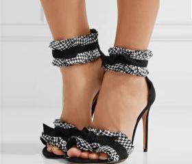 Ruffles Ankle Wrap Simple Stiletto High Heel Dressy Sandals Pumps on Luulla