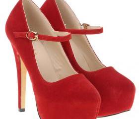 Candy Color Suede Platform Ankle Strap Stiletto High Heels on Luulla