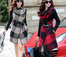 Wool Plaid Cloak Long Coat on Luulla