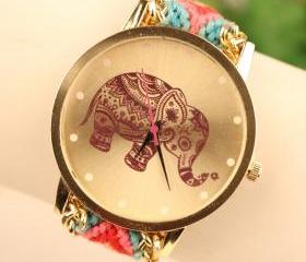 Wool Knitting Strap Elephant Print Watch on Luulla