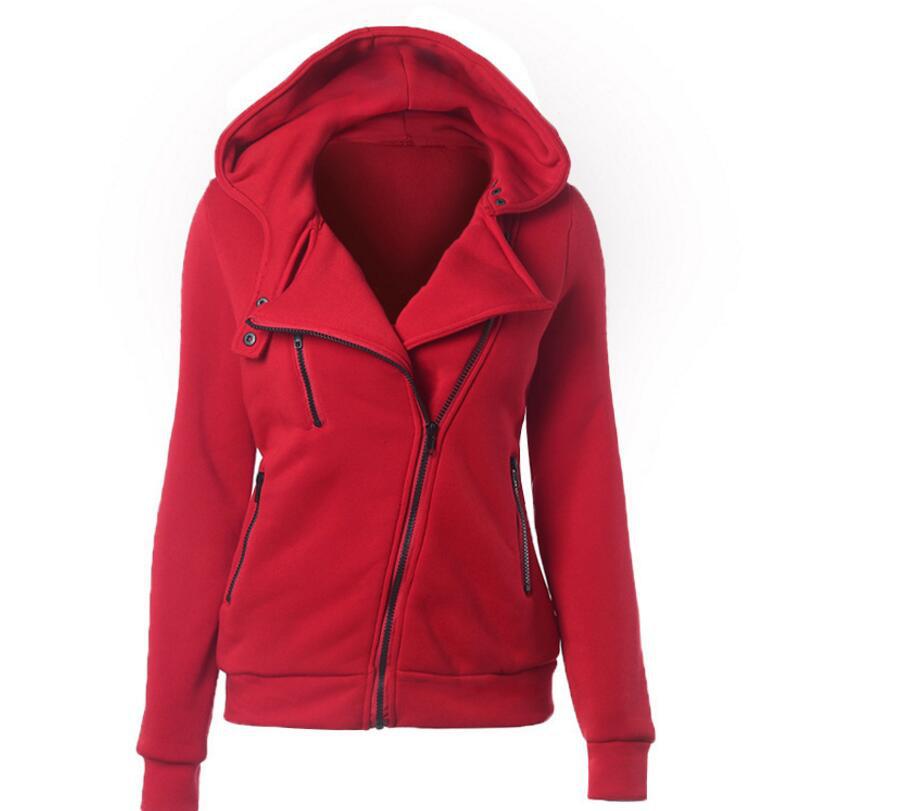 Side Zipper High Neck Patchwork Slim Hoodie Coat on Luulla