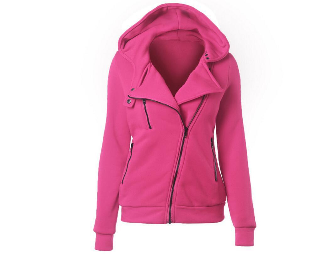 Side Zipper High Neck Patchwork Slim Hoodie Coat on Luulla