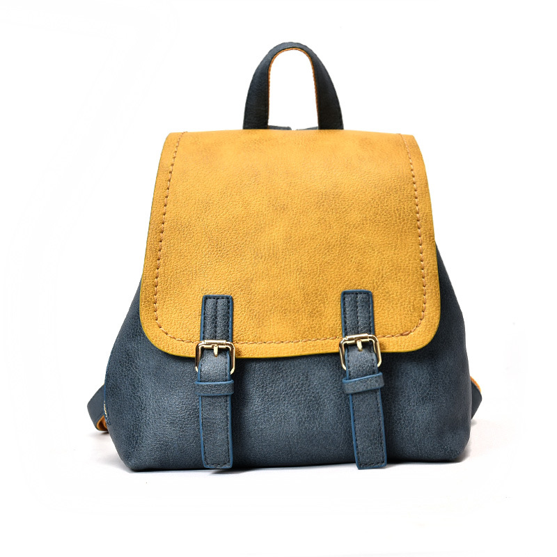 Vintage Color Block Soft Pu Backpack on Luulla