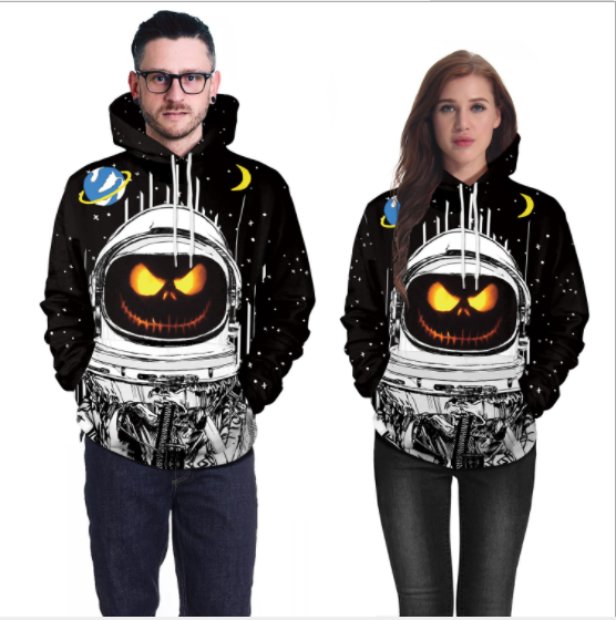 Print Drawstring Women Halloween Digital Hoodie on Luulla