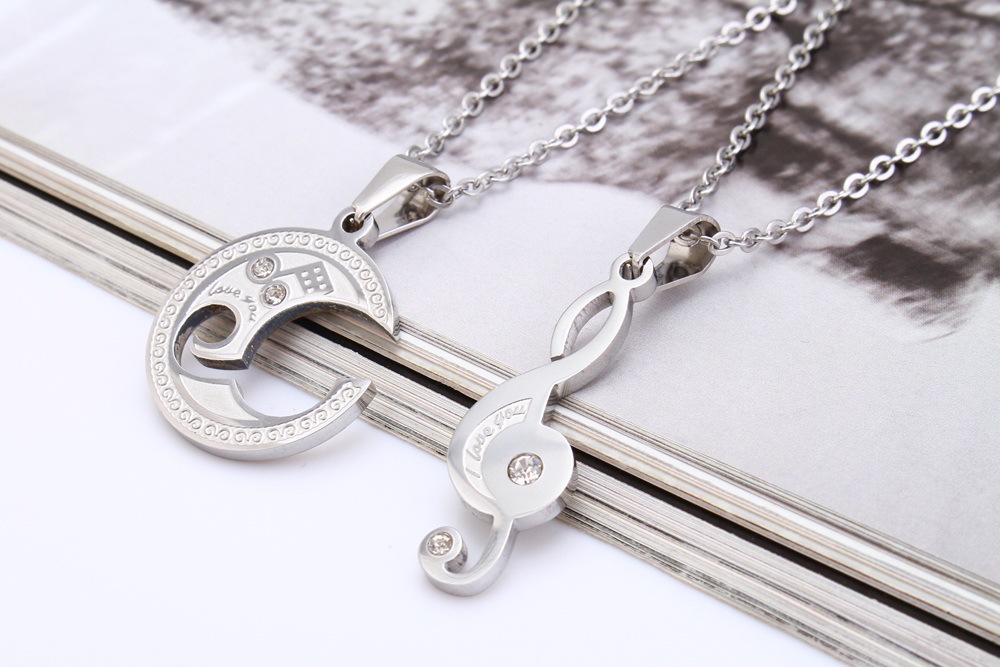 Music Notes Titanium Steel Couple Pendant Necklace on Luulla