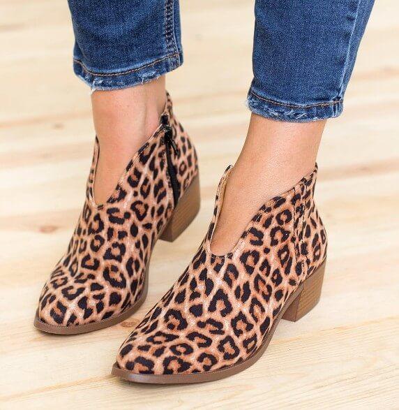 Chunky Heel Leopard Ankle Boots on Luulla