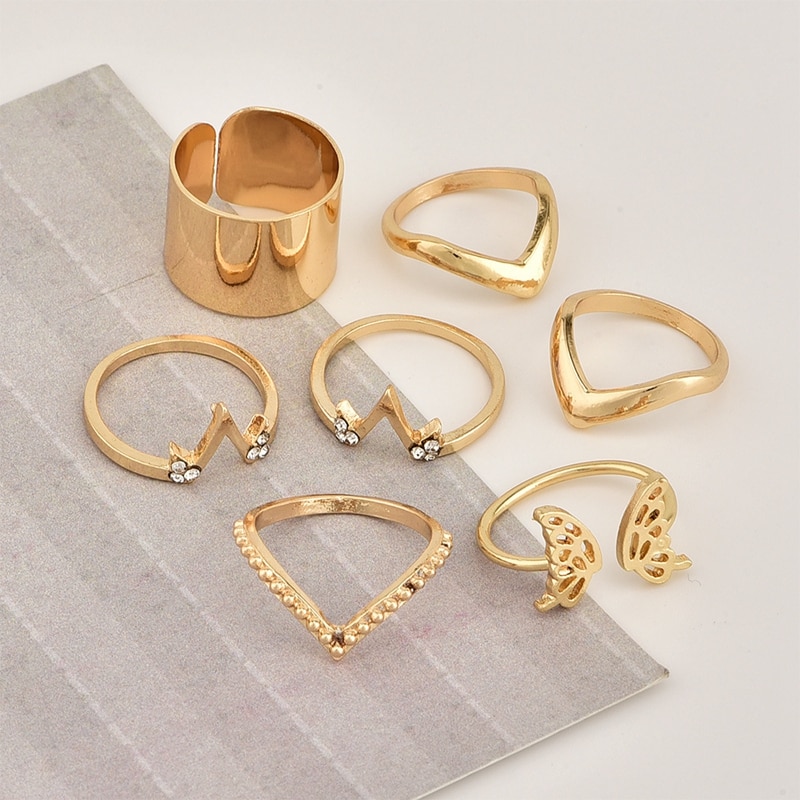 Midi Ring Sets Carving Finger Rings For Women Flower Knuckle Ring Set ...