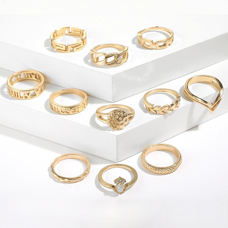 11 Pieces Women's Ring Set Fashion Rhinestone Geometry Elegant ...