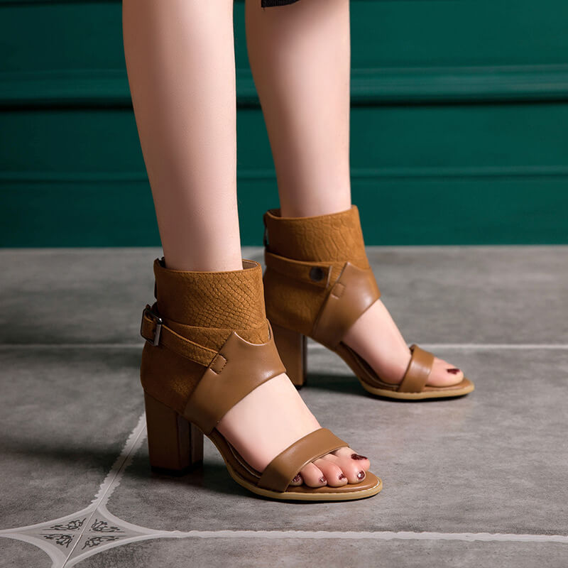 Fashion Open Toe Pu Buckle Chunky Heel Sandals on Luulla