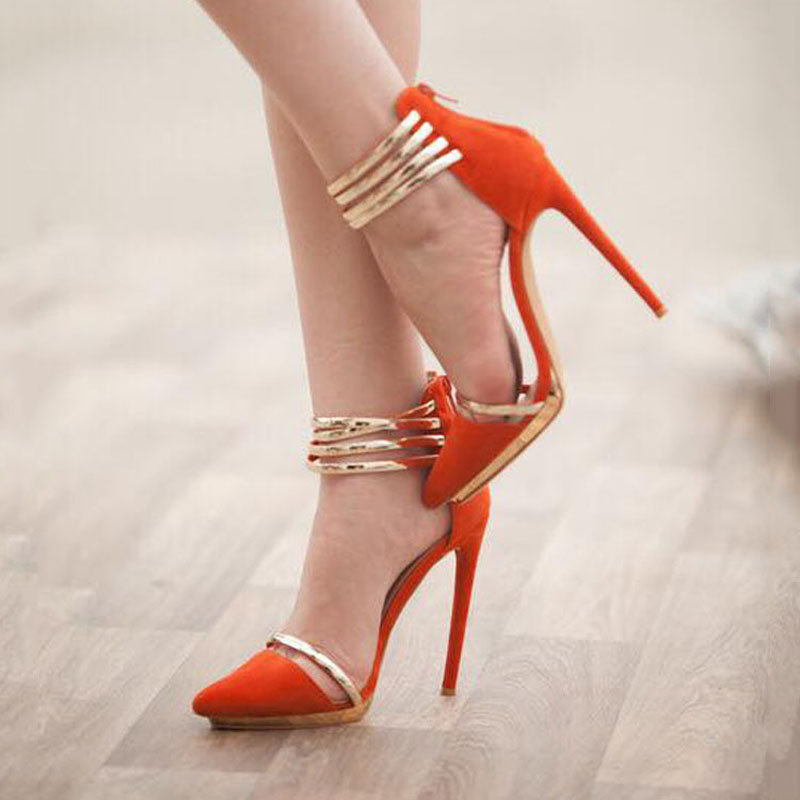 Orange Suede Pointed Toe Zipper Pumps on Luulla