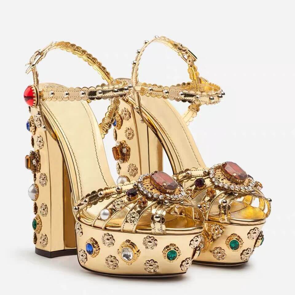 Fashion Gold Peep Toe Platform Rhinestone Sandals on Luulla