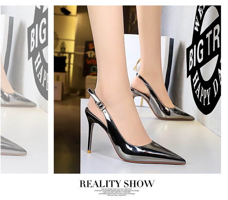 Metal Heel Cut Out Back Strap Shoes-gray on Luulla