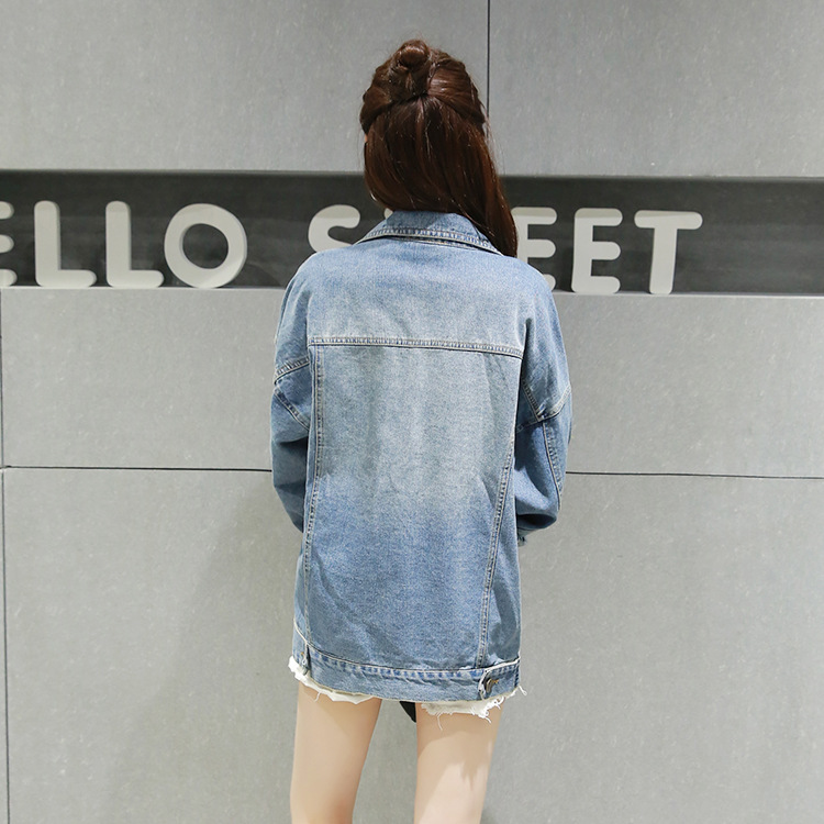 Bf Style Loose Medium Length Denim Jacket on Luulla