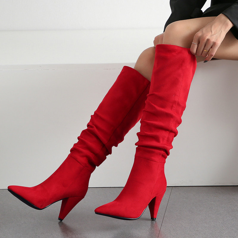 Red Autumn And Winter Pointed Cone-shaped High-heeled Fashion Boots ...
