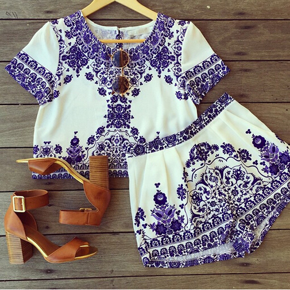Stylish Lady Women Vintage Style Floral Short Sleeve Short Tops And ...