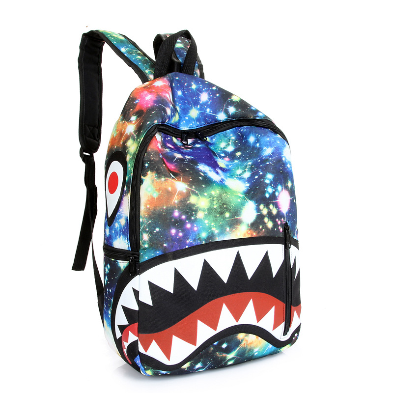 Starry Sky Shark Print Chic Travel Backpack Bag on Luulla