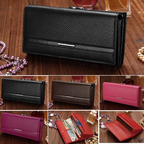 Women Leather Button Bowknot Purse Clutch Fashion Synthetic Long ...