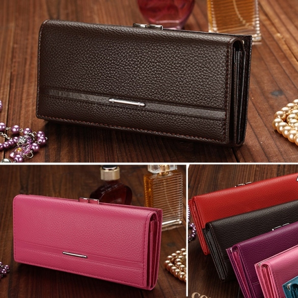 Women Leather Button Bowknot Purse Clutch Fashion Synthetic Long ...