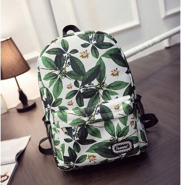 Green Leaves Print Backpack on Luulla