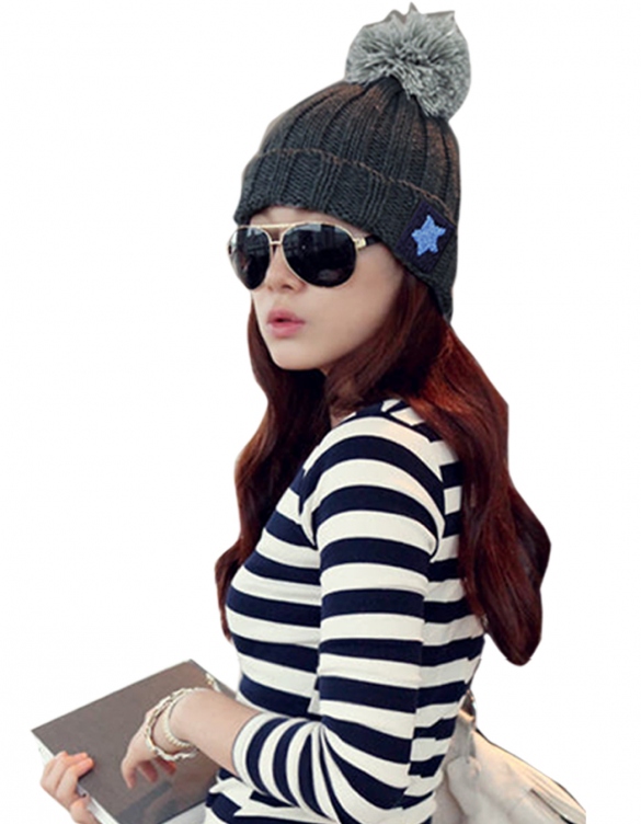 Roll-up Hem Bulb Pentagram Wool Knitted Hat Women Accessories on Luulla