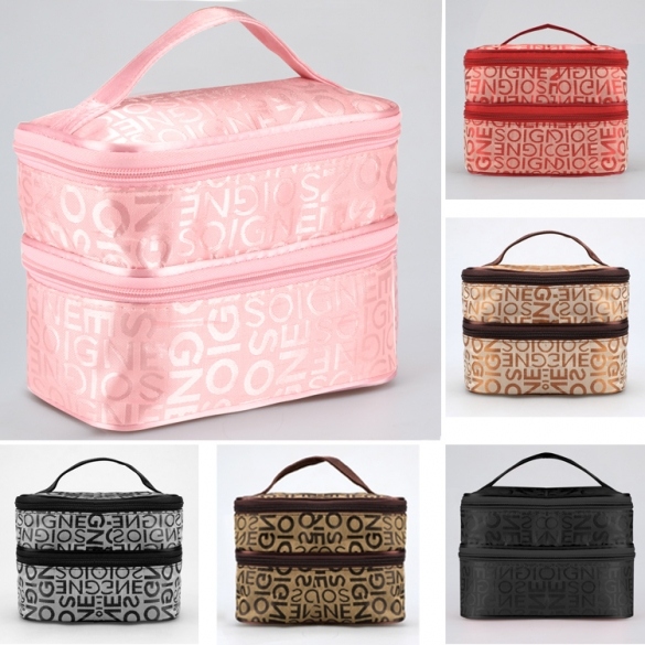 Women Zipper Double Layered Character Cosmetic Case Makeup Bag on Luulla