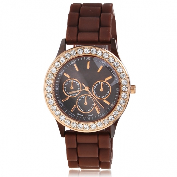 Silicone Golden Crystal Stone Quartz Girl Jelly Colorful Wrist Watch on ...