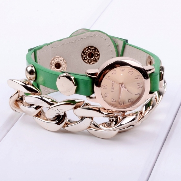 Women Punk Gold Plated Multicolor Wristwatch Synthetic Leather Chain ...